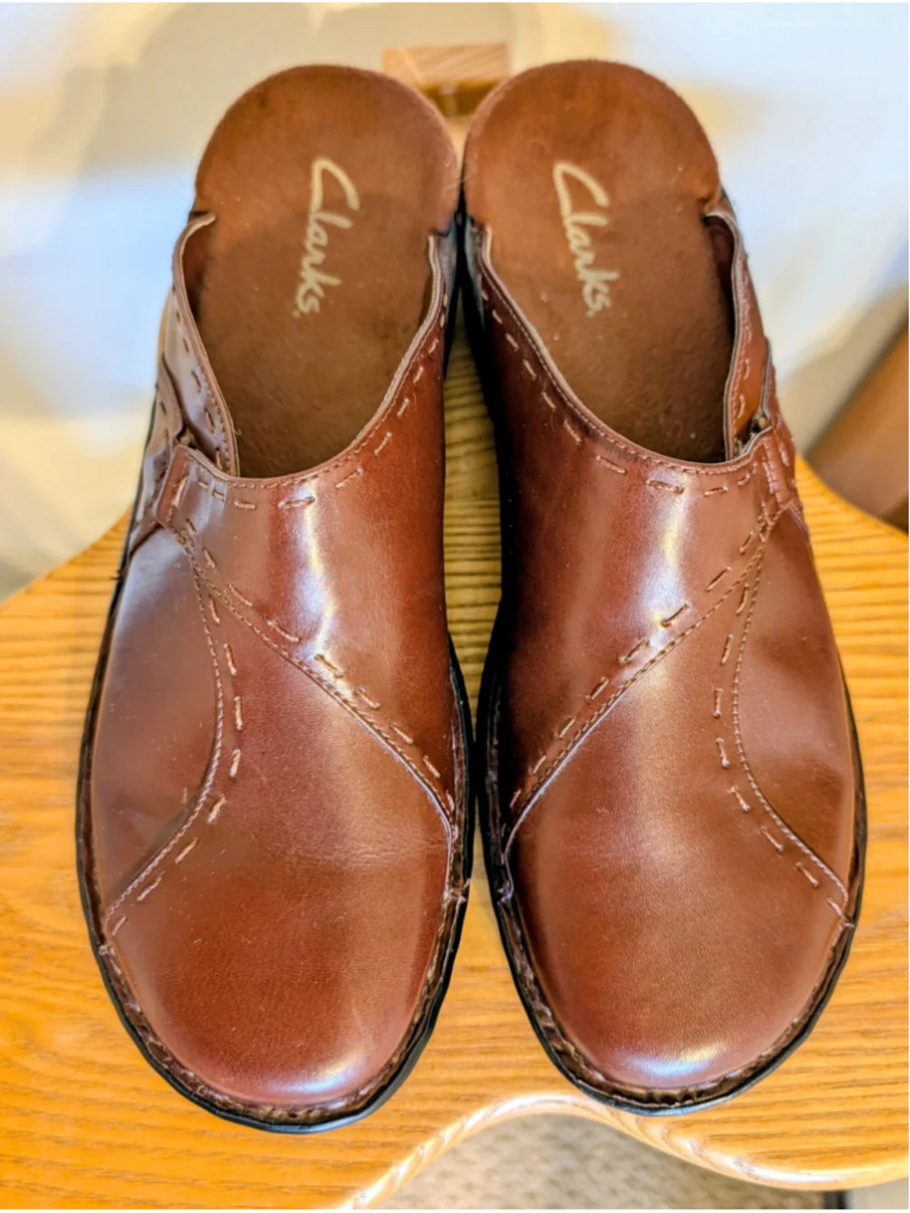 Clarks | Shoes | Clarks Brown Leather Mule Clogs Womens Comfort Slip On ...